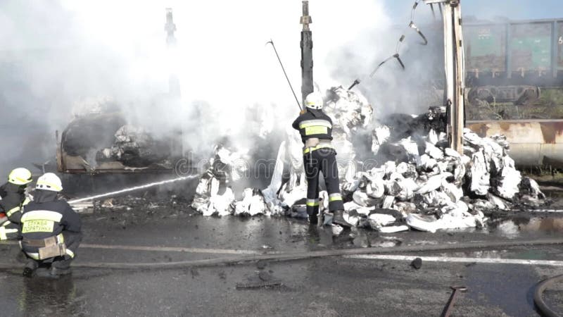 Great Fire. a Lot of Smoke. Put Out the Fire. Big Black Smoke. Stock ...