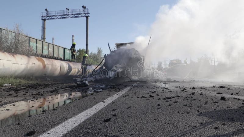 Great Fire. a Lot of Smoke. Put Out the Fire. Big Black Smoke. Stock ...