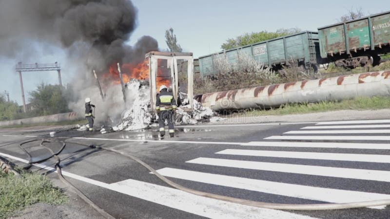 Great Fire. a Lot of Smoke. Put Out the Fire. Big Black Smoke. Stock ...