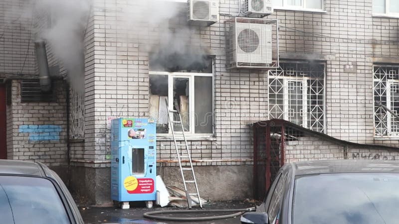 Great Fire. a Lot of Smoke. Put Out the Fire. Big Black Smoke. Stock ...