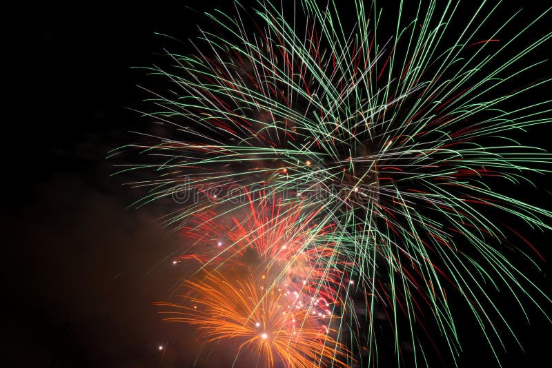 Great Fireworks in the Dark Night Sky Stock Photo - Image of 2024 ...