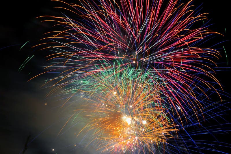 Great Fireworks in the Dark Night Sky Stock Image - Image of birthday ...