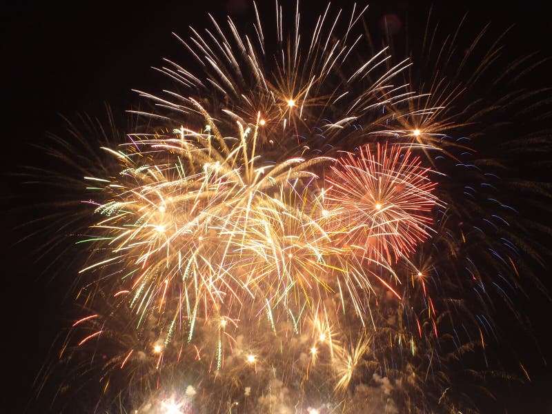 Great Fireworks in the Night Stock Image - Image of party, ceremony ...