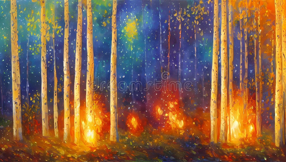 The Great Forest Fire in Summer Time Artistic Painting Wallpaper ...