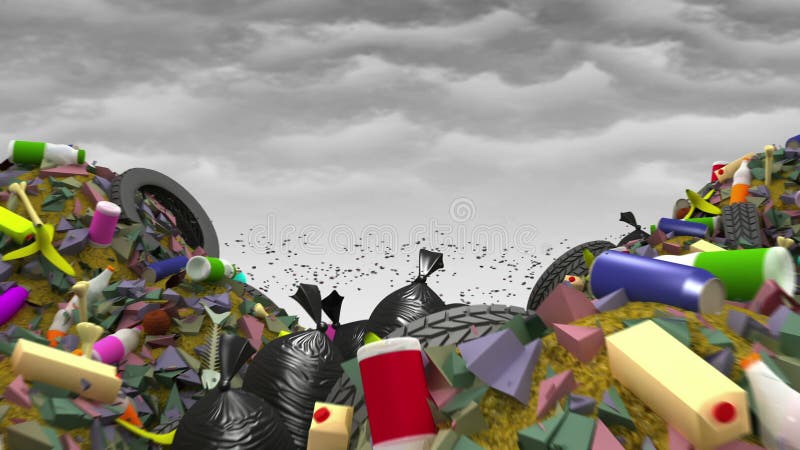 Garbage Dump with Flies. 3D Animation in Cartoon Style. Alpha Channel ...