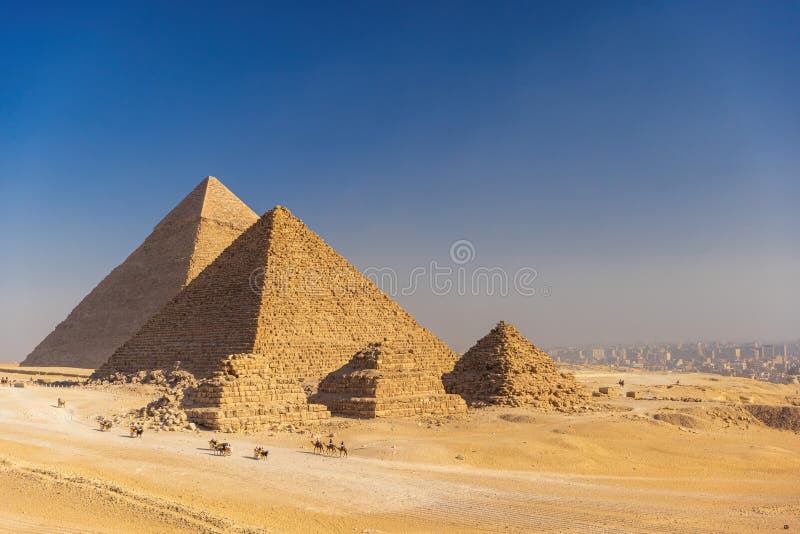 The Great Giza Pyramid Complex in Cairo, Egypt. Stock Image - Image of ...