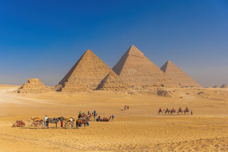The Great Giza Pyramid Complex in Cairo, Egypt. Stock Image - Image of ...
