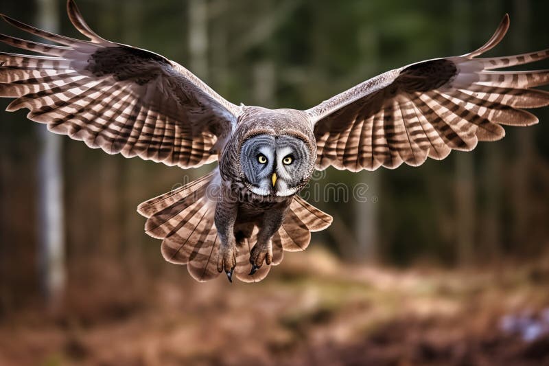 Great grey owl flying stock illustration. Illustration of fauna - 303771078