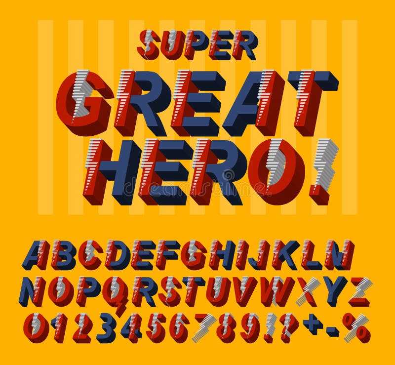 Great Hero Font. 3D Alphabet Letters and Numbers in a Comics Style ...