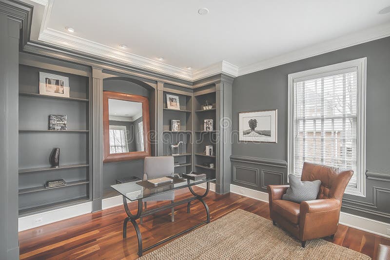 Great home office/den stock image. Image of built, leather - 59614723