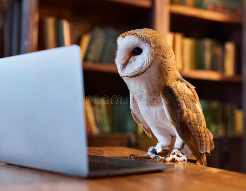 Great Horned Owl in Front of Laptop Stock Photo - Image of hunter ...