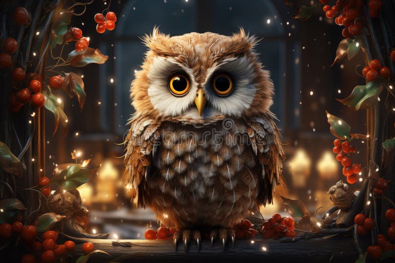 A Great Horned Owl Perches in Front of a Window with Candles and ...