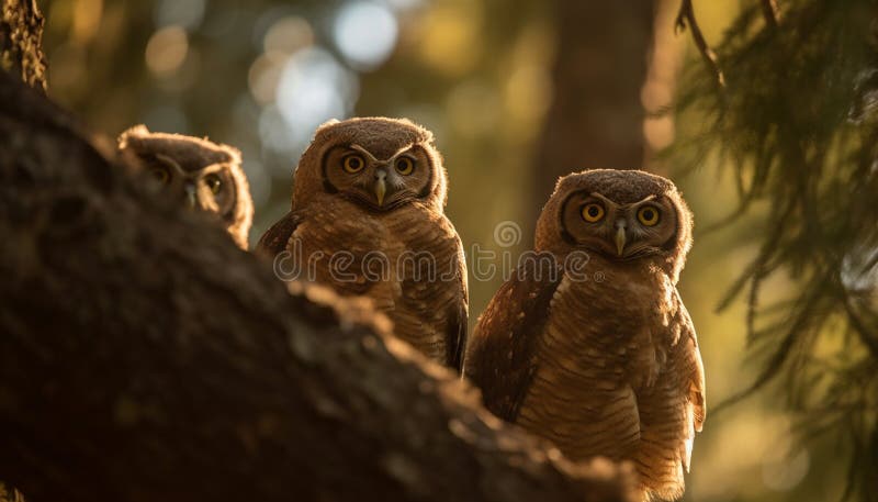 Great Horned Owl Perching on Branch, Staring at Camera Generated by AI ...