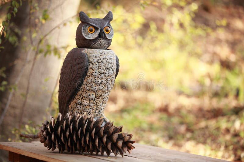 Great Horned Owl Sculpture with a Pine Cone Stock Image - Image of pine ...