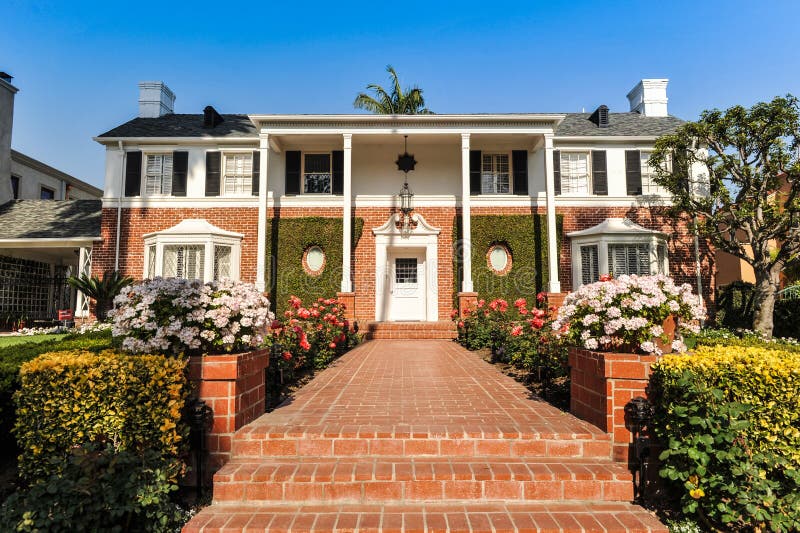 Great House with Two Stories and Trees on Side Stock Image - Image of ...