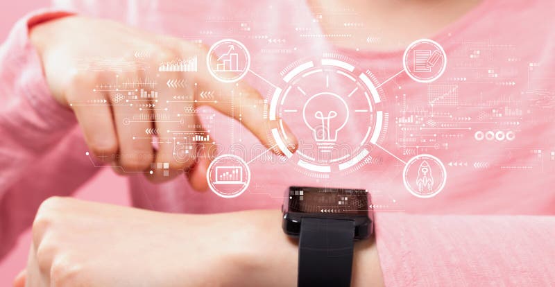Great Idea for Success Concept with Woman Pressing Smart Watch Stock ...