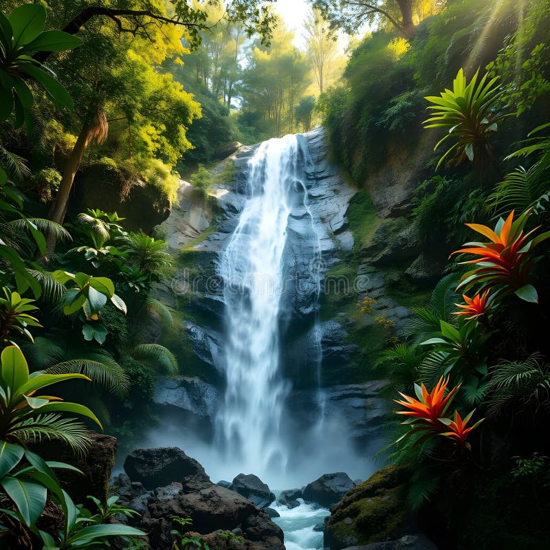 A Beautiful Jungle Waterfall Stock Illustration - Illustration of ...