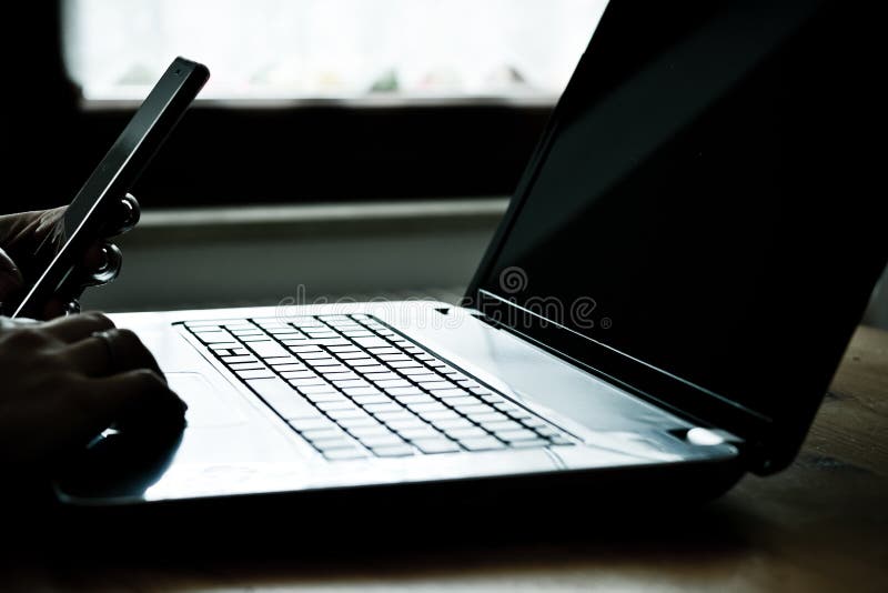 I Work at Home with Computers and Telephones Stock Image - Image of ...