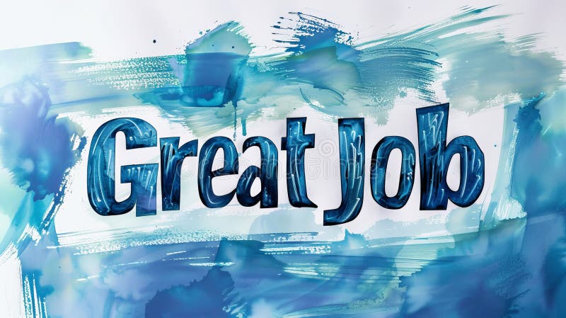 Great Job Text on Blue Watercolor Background, Artistic Design Stock ...