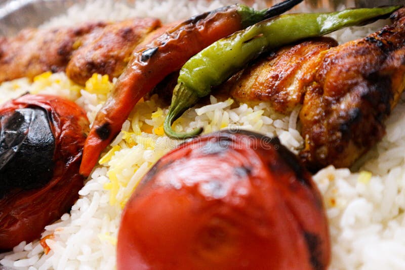 Kebabs with Rice and Vegetables Stock Image - Image of tomatos, kebabs ...