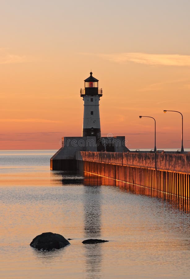 Great Lake Harbor Lighthouse Sunrise Stock Photo - Image of building ...
