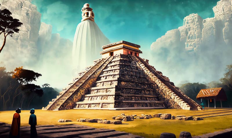 Great Mayan pyramid stock illustration. Illustration of statue - 293558096