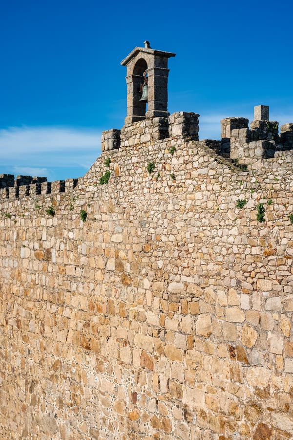 Great Medieval Stone Wall with Bell Tower at the Top of the Building ...