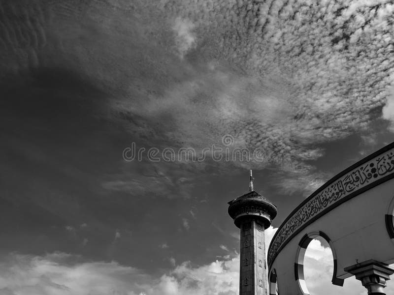 The Great Mosque Central Java Tower in Black and White Stock Image ...
