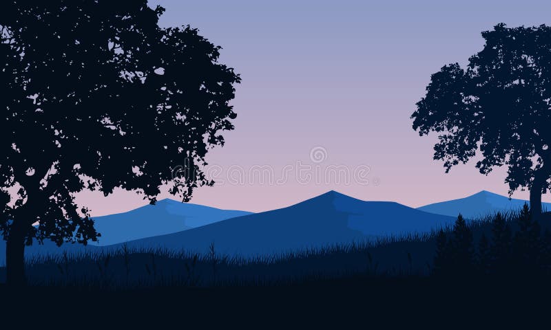 Great Mountain View from the Edge of Dense Forest at Sunset at Night ...