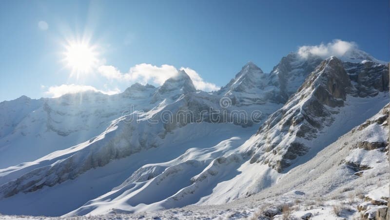 Great Mountains in Winter with Sunshine Stock Illustration ...