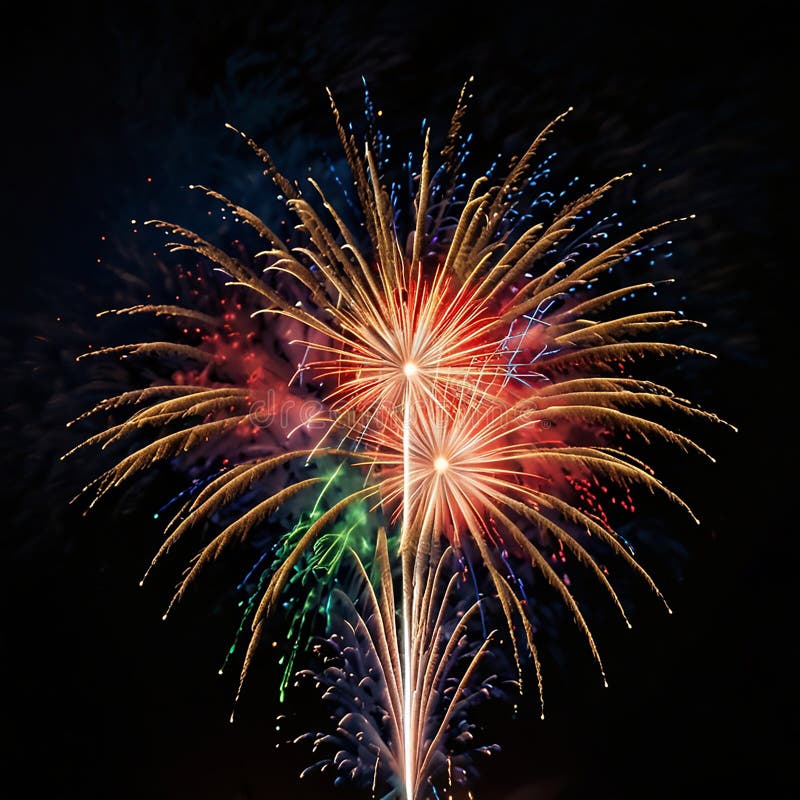 Great Multicolored Fireworks Show with Multiple Colorful Bursts Stock ...