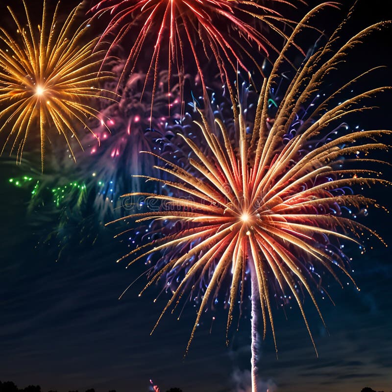 Great Multicolored Fireworks Show with Multiple Colorful Bursts Stock ...