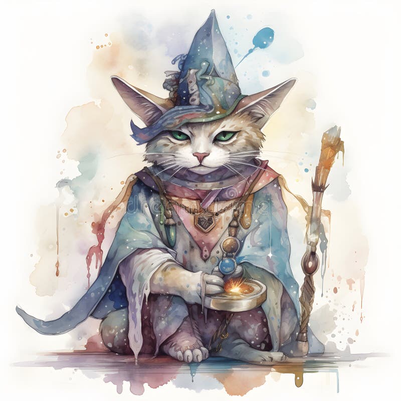 Great Mystical Wizard Cat, Ai Generative Illustration Stock Illustration - Illustration of ...