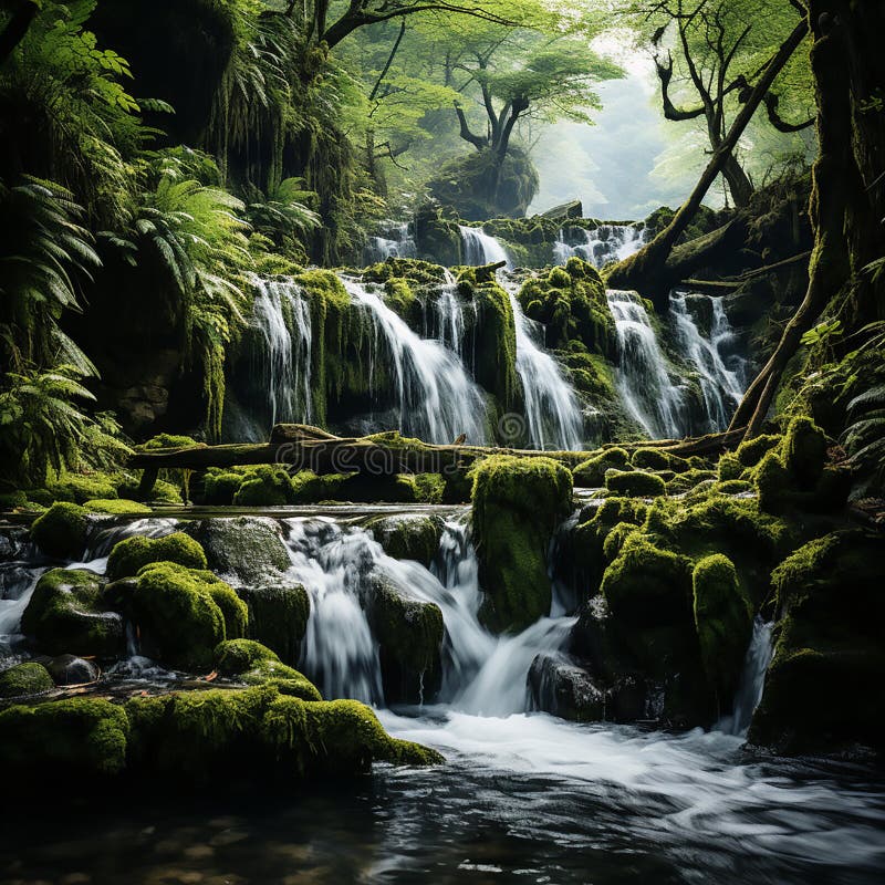 Deep forest falls stock illustration. Illustration of stream - 298931174