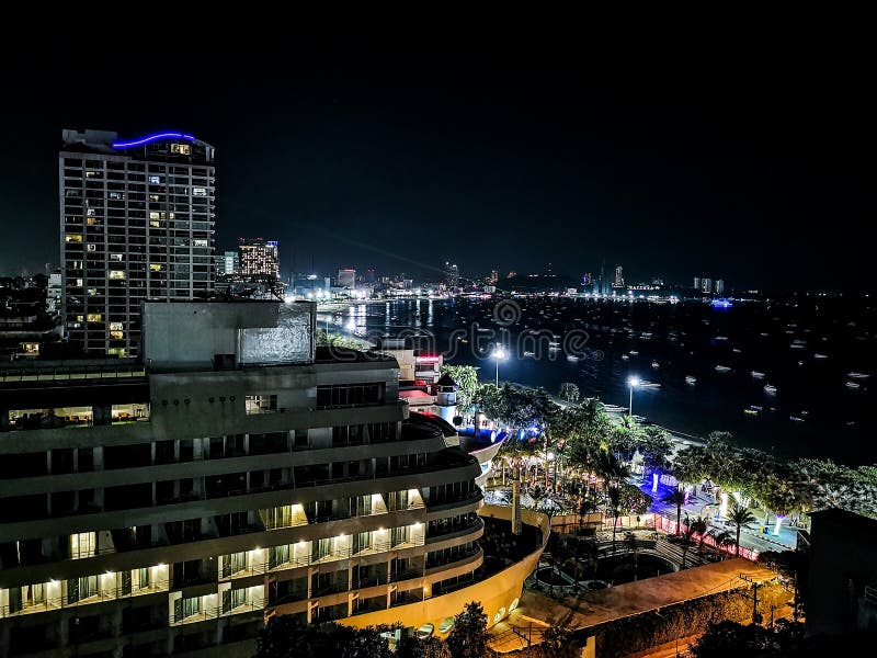 A Great Night View at Pattaya Stock Photo - Image of landmark, building ...