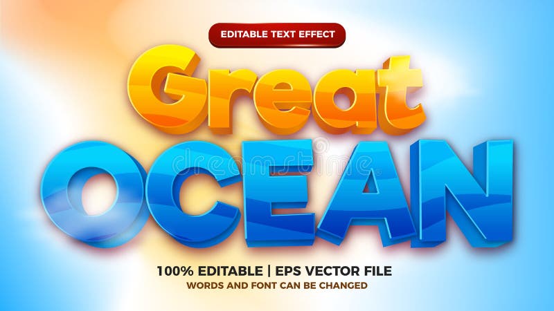 Great Ocean Cartoon Comic Editable Text Effect Style Template Stock ...
