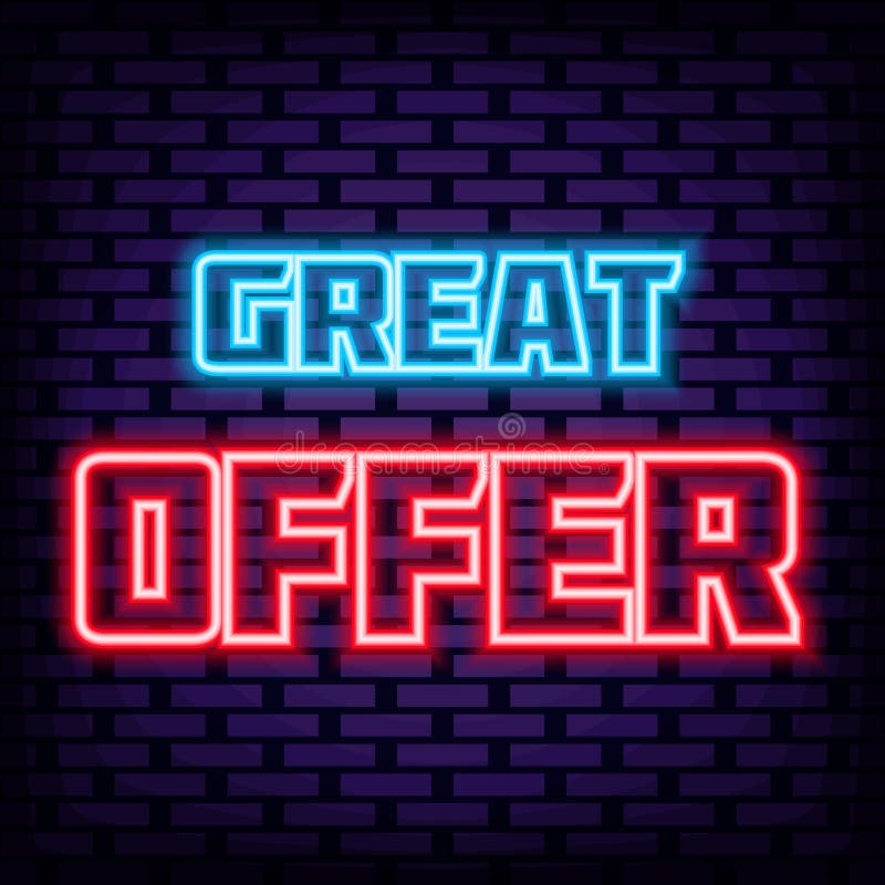 Great Offer Badge in Neon Style. Bright Signboard. Light Art Stock ...