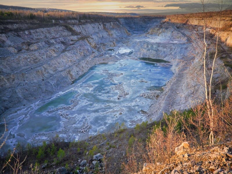 Great Old Quarry for Limestone Mining Top View. Limestone Quarry Stock ...