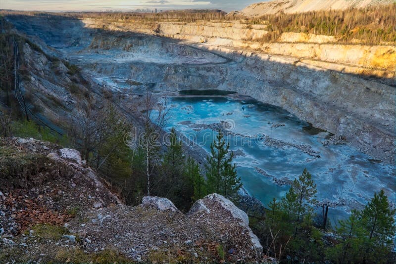 Great Old Quarry for Limestone Mining Top View. Limestone Quarry Stock ...
