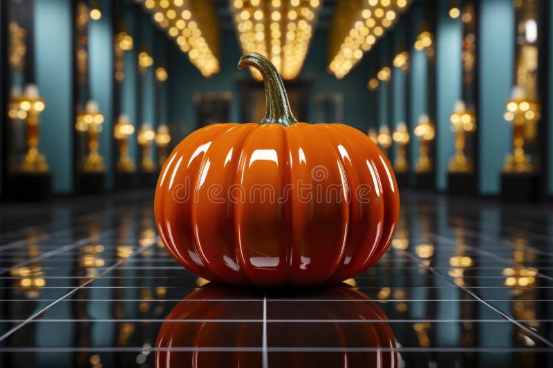 Great Orange Pumpkin with Reflection on a Concept of Red Back Hal Stock ...