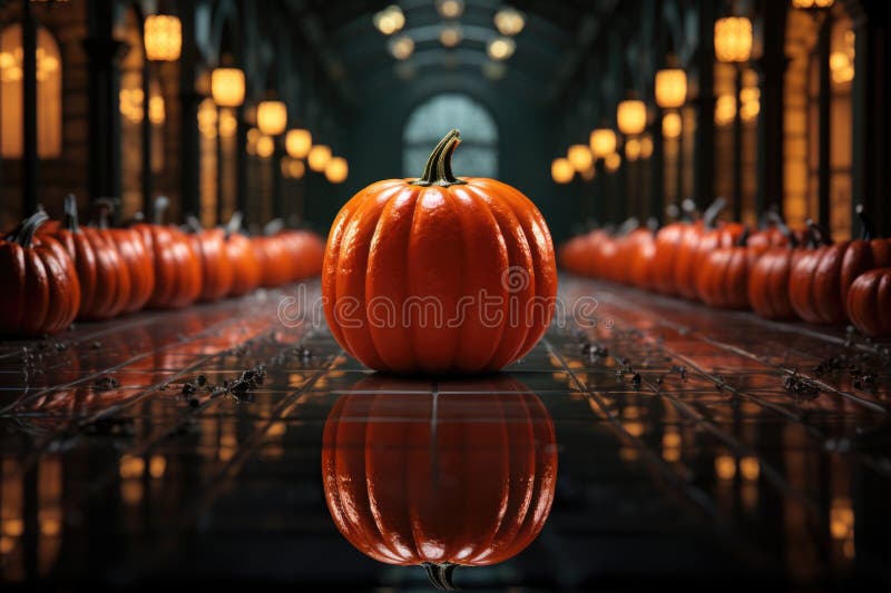 Great Orange Pumpkin with Reflection on a Concept of Red Back Hal Stock ...