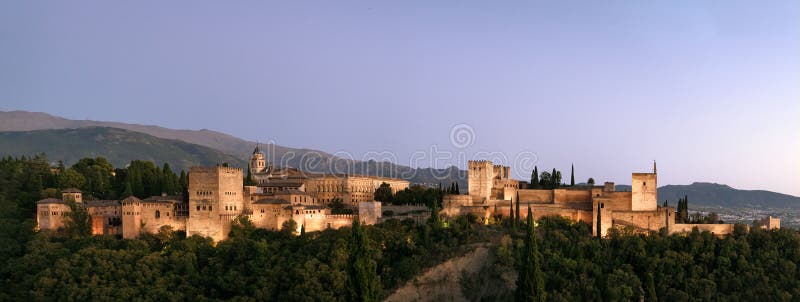 Alhambra Monument (Granada) from Viewpoint at Sunset Stock Photo ...