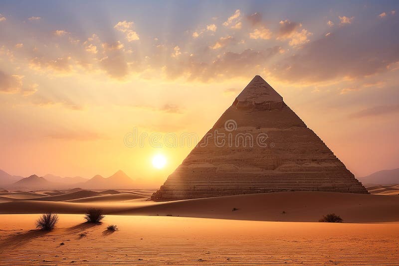 Great Piramid and Desert in Giza, Egypt Stock Illustration ...