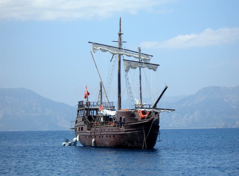 Great Pirat Ship in Sea (in Tu Stock Image - Image of water, heritage ...