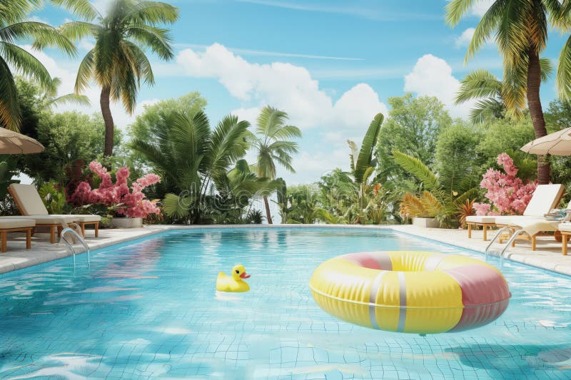Great Poolside View for Kid’s Summer Pool Party Spot Stock Illustration ...