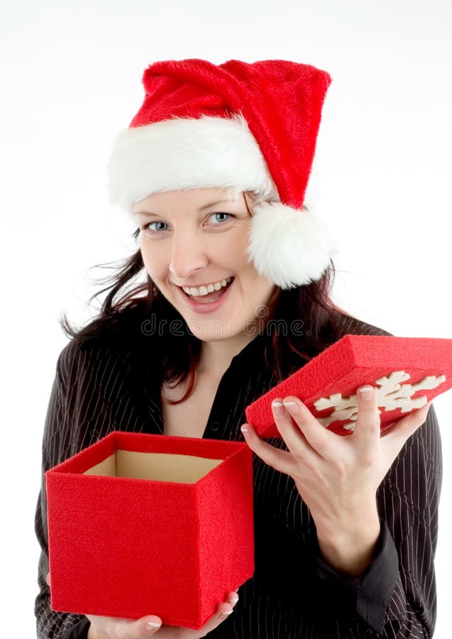 Happy Woman Opening Present Stock Image - Image of holiday, people: 1553119