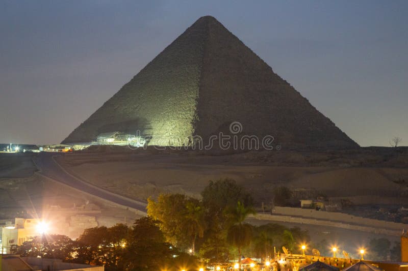 Great Pyramid Complex Enlighted at Night, Giza, Egypt Stock Image ...