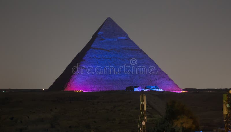 Great Pyramid Complex Enlighted at Night, Giza, Egypt Editorial Stock ...