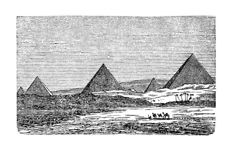 The Great Pyramid Complex, Vintage Engraved Art Line Drawing Editorial ...