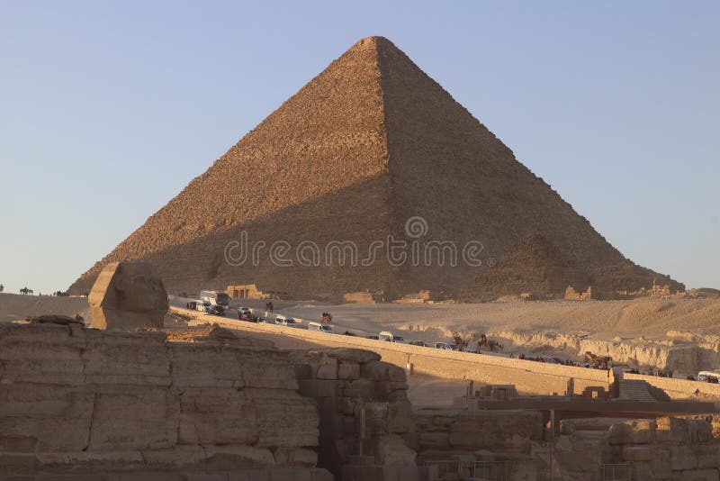 Great Pyramid with Sphinx at Sunset, Giza Pyramid Complex, Egypt Stock ...